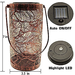 Sanzhi Solar Lantern Hanging, Outdoor Hanging Hollow Leaves Solar Garden Lights Decorative Retro Metal Waterproof Solar Lamp for Patio Yard Pathway Terrace TYN001