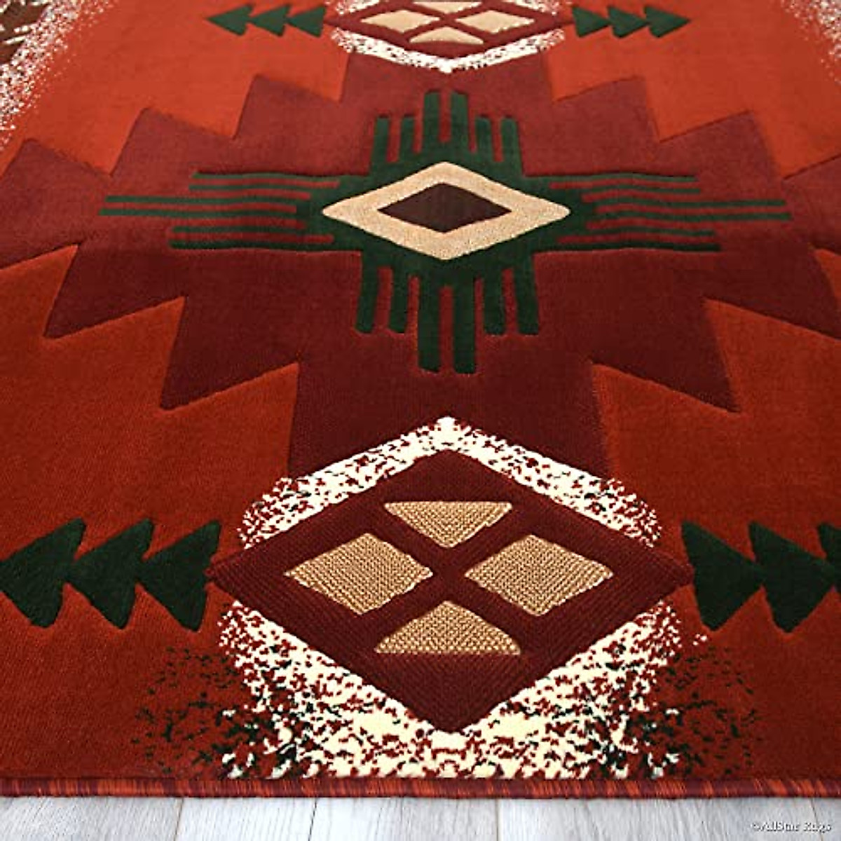Allstar 5X7 Rust and Burgundy Navajo Rectangular Accent Rug with Ivory and Green Southwestren Medallion Design (5' 2" X 7' 1")