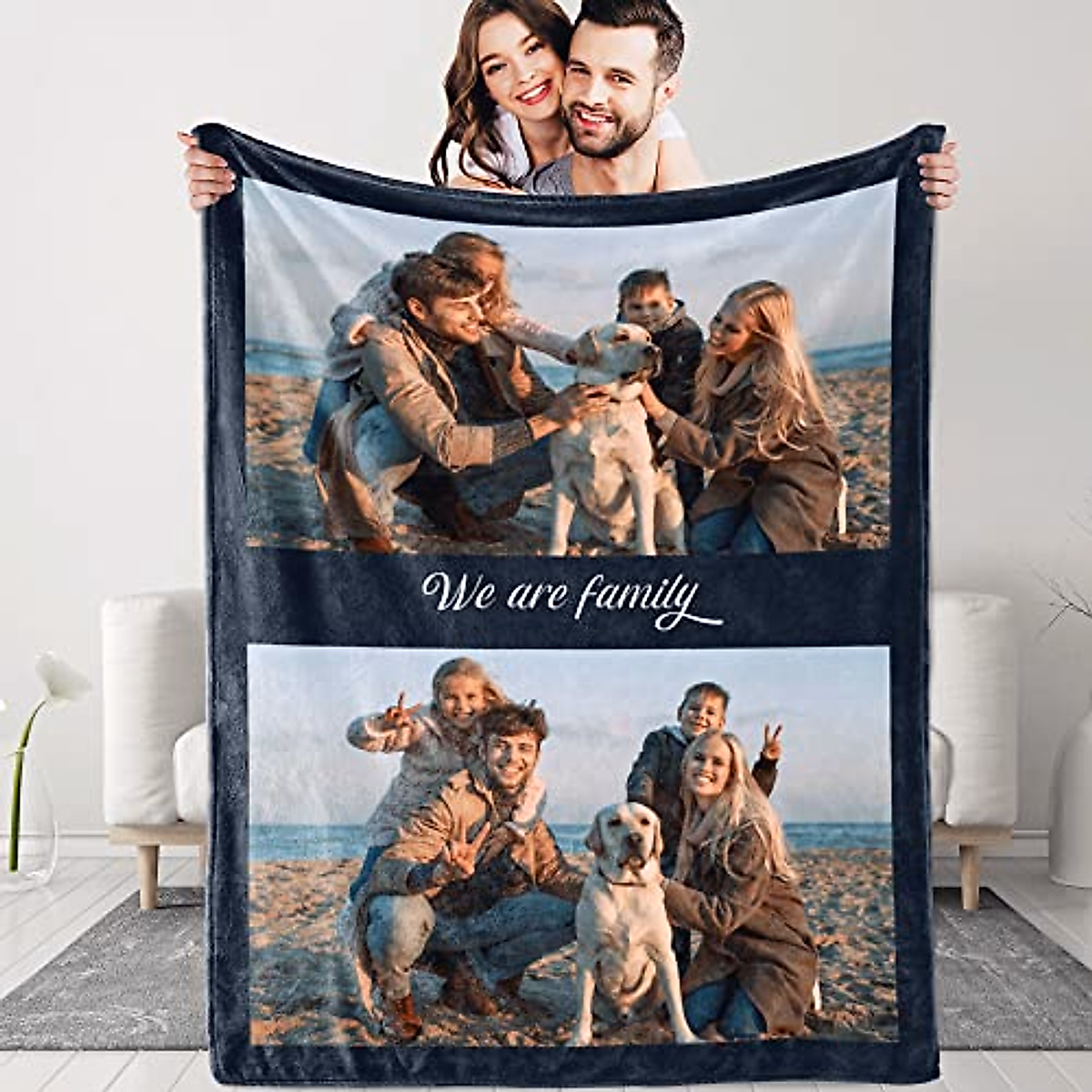 DIYKST Custom Blankets with Photos and Text Customized 2 Photoss Collage Blanket Personalized Pictures Throw Blanket for Family Memory Birthday Halloween Christmas Fathers Day 40"×50"