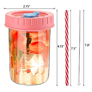 Suwimut 12 Pack Kids Toddler Cups Glass Mason Jars, 8 OZ Regular Mouth Spill Proof Smoothie Snack Cup with Lids, Plastic Straws, Silicone Stoppers and Cleaning Brush, Kid Tumbler for Drinking