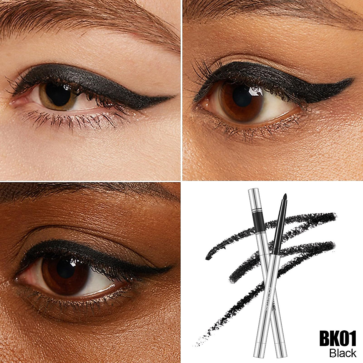 FOCALLURE Eyeliner Pencil with Built-in Sharpener,Waterproof,Smudge Proof,Gel Eye Liner Makeup Pen,Retractable,Long Lasting All Day Wear,Black