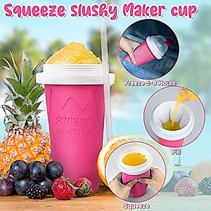 Slushie Maker Cup,FUROLD DIY Slushies Cup Frozen Magic Squeeze Cup Slush Cup Smoothies Double Layers , Homemade Slushie Machine w/ Straw and Spoon, Ice Cream Maker Cool Stuff Birthday Gifts for Kids(Blue+Pink)
