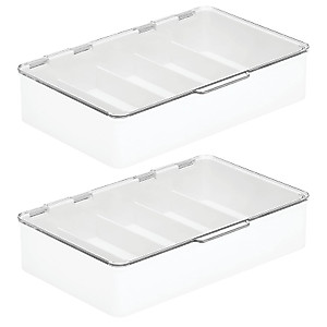 mDesign Plastic Stackable Eyeglass Case Storage Organizer with Hinged Lid for Unisex Sunglasses, Reading Glasses, Fashion Eye Wear, Protective Glasses, 5 Sections, Ligne Collection - 2 Pack - White