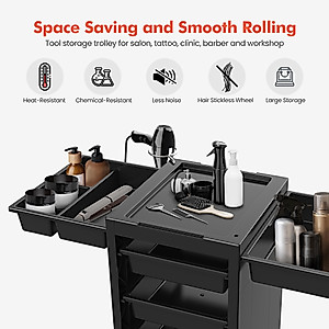TASALON New Salon Trolley Cart with Wheels for Extra Storage, 5 Drawers & Dryer Holder, Space Saving Salon Cart with Lighter & Strong Material, Multipurpose Beauty Cart, Hair Cart, Tattoo Tray Cart