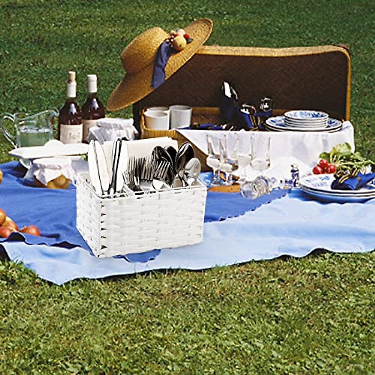 TOPZEA 2 Pack Cutlery Caddy, Plastic Utensil Holder Silverware Caddy for Party, Table Condiments Organizer Wicker Paper Plate Holder Basket Flatware Caddy Buffet Caddy for Fork, Spoon,Knives, Napkin