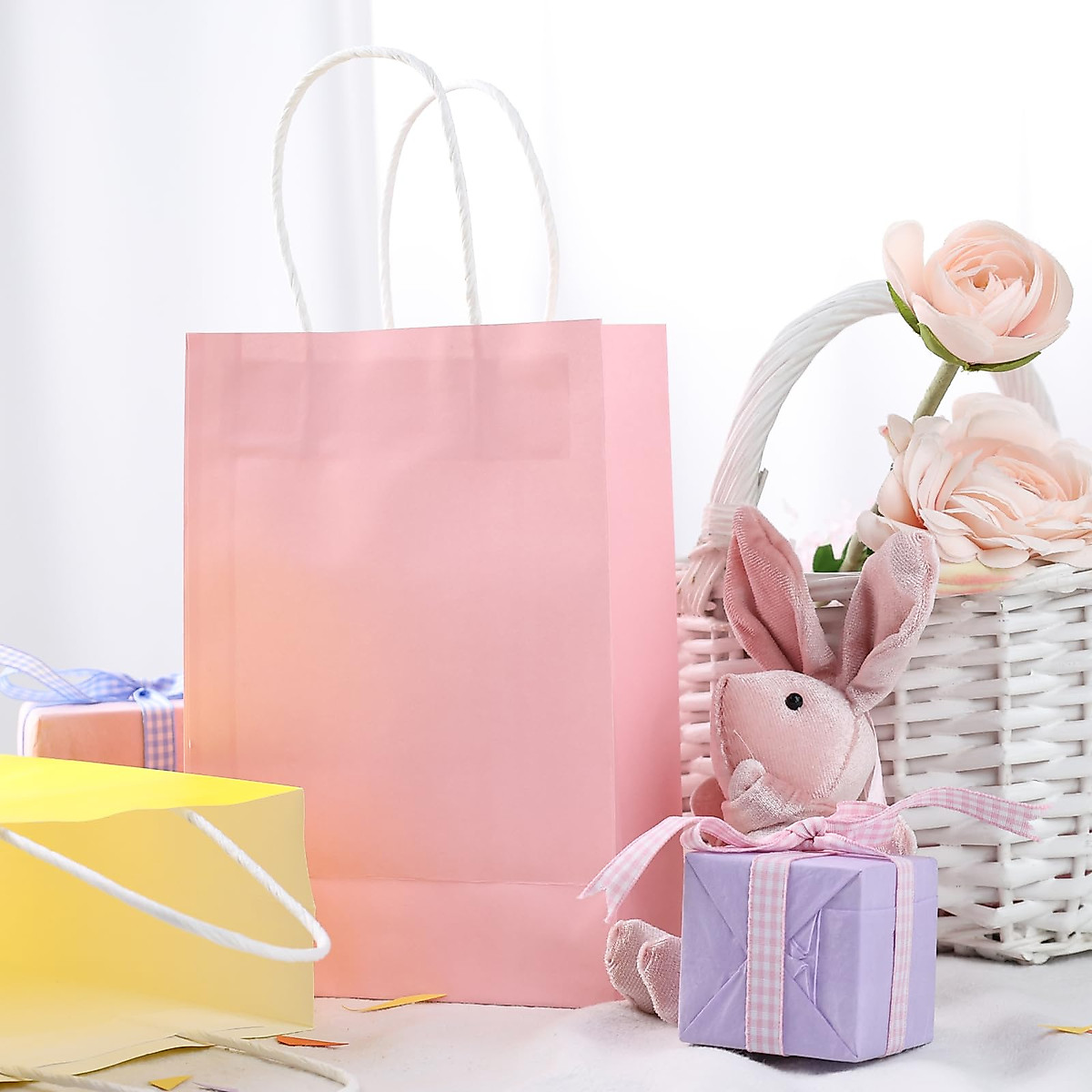 Shindel 40PCS Gift Bags with Handles, 10 Colors Party Favor Bags with Gift Wrapping Paper Rainbow Gift Bags for Wedding Birthday Party Supplies and Gifts (5.5" x 7.9" x 2.8")