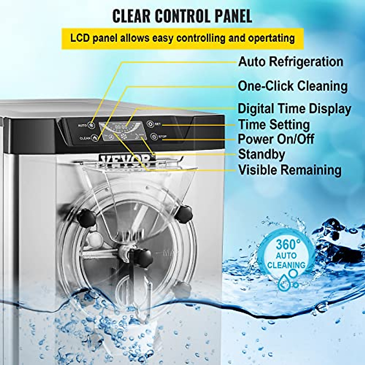 VEVOR Commercial Hard Ice Cream Machine Hard Serve Ice Cream Maker w/ 4.8-6.3 Gal/H Production Hard Ice Cream Machine w/ 1.6 Gal Cylinder Countertop Hard Yogurt Maker w/ 2000W Compressor & LCD Screen