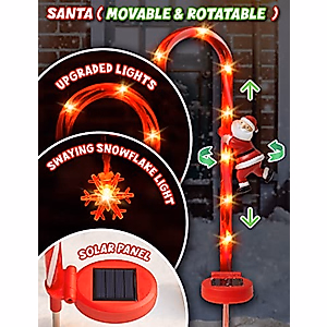 Solar Christmas Candy Cane Lights Garden Decorations, ZIVASA Solar Powered Xmas Pathway Markers Lights Outdoor Waterproof, Outside Decor Stake with Snow Flower & Santa for Yard Patio Landscape 2PACK