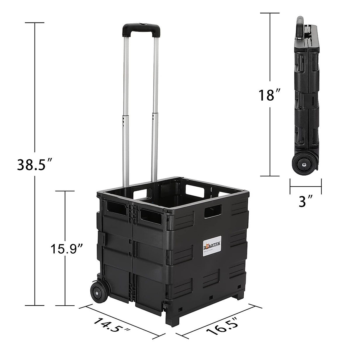 DEAOTEK Wheels Rolling Crate - Collapsible Rolling Cart Folding Teacher Rolling Bag Box for Store and Transport Your Tools Files Books School Supplies, Holds 75 lbs