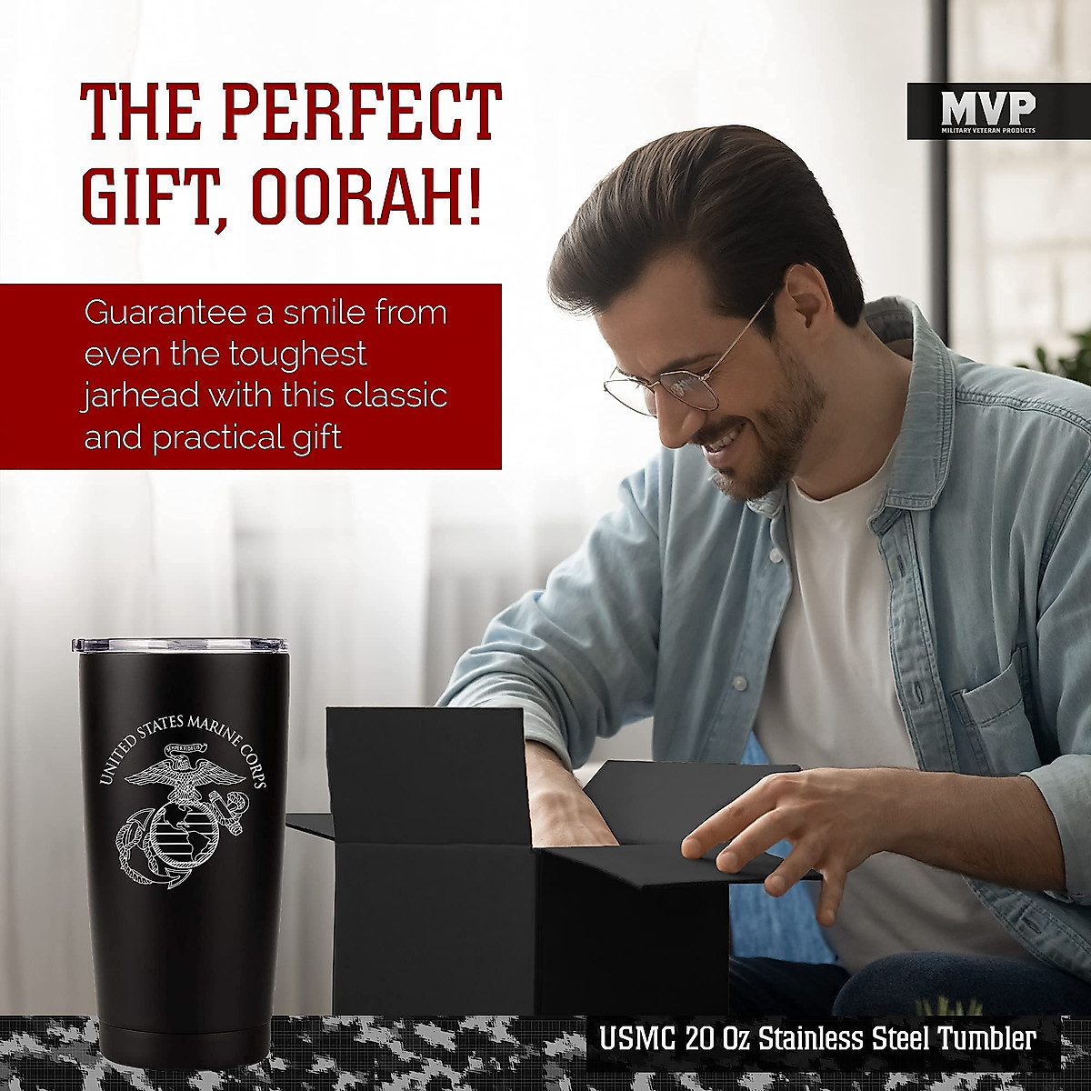 20oz Insulated USMC Tumbler-Double-Walled Stainless Steel Marine Corps travel Cup- Durable & Leakproof - Disabled USMC Veteran Owned SMALL Business