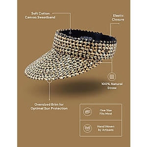 Straw Visor for Women | Packable Beach Visor & Sun Visor | Sun Protection | One Size | Pepper | Hemlock