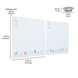 ECR4Kids MessageStor Magnetic Dry-Erase Glass Board with Magnets, 17.5in x 17.5in, Wall-Mounted Whiteboard, Birds, 2-Pack
