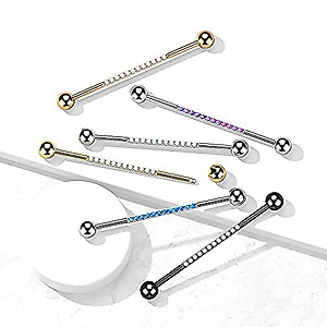 Pierced Owl 14GA G23 Implant Grade Titanium Synthetic Opal Lined Industrial Barbell (Black/White)