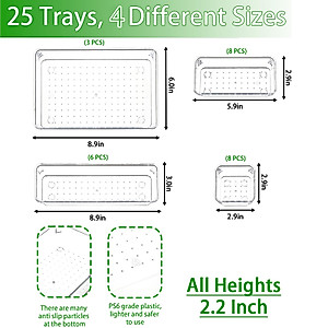 25 PCS Clear Drawer Organizers,4-Size Plastic Versatile Bathroom and Vanity Drawer Organizer Trays,Tool Drawer Organizers Storage Bins for Makeup,Bedroom,Kitchen Gadgets Utensils and Office