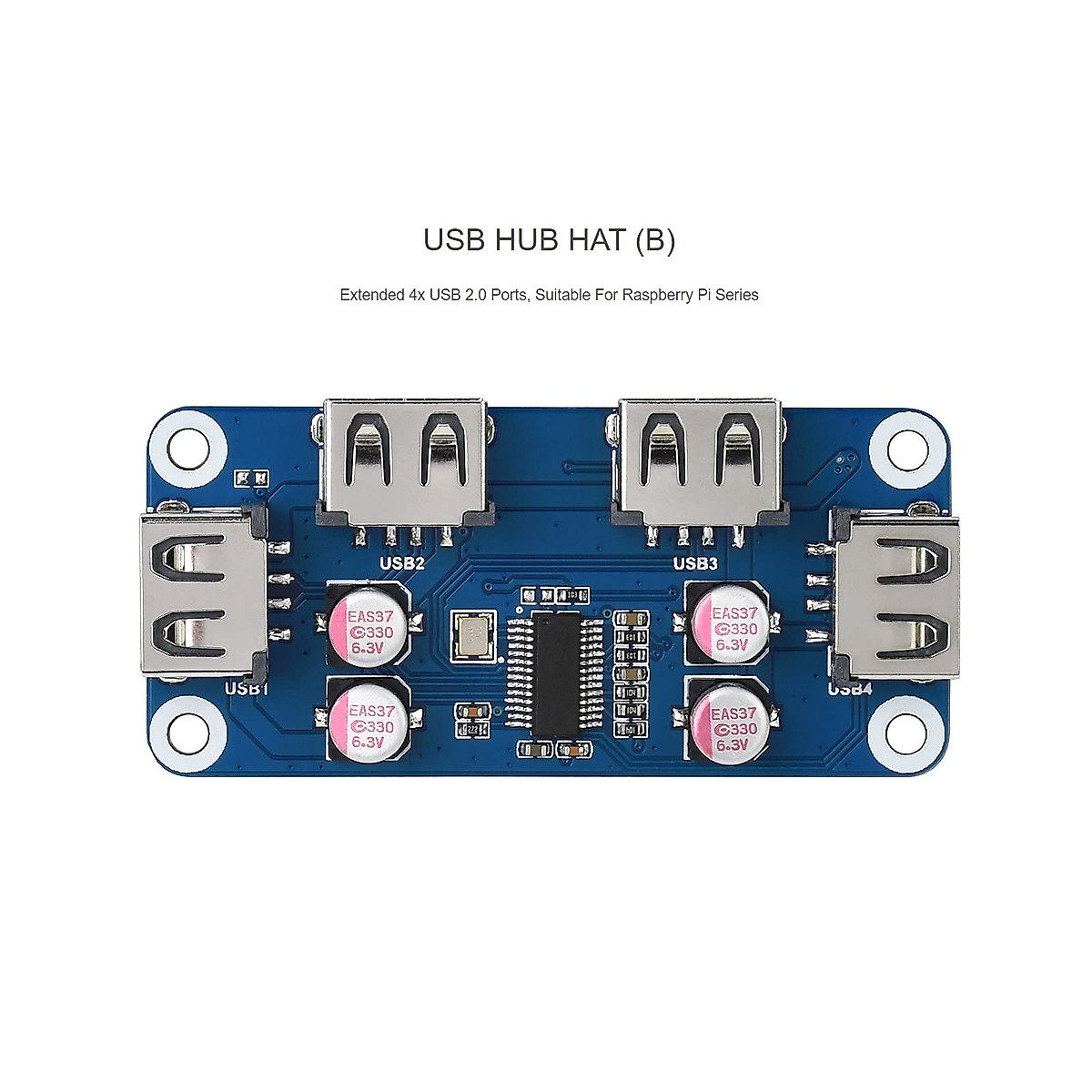 waveshare USB HUB HAT B Expansion Board for Raspberry Pi 4 B/3 B+/3 A+/2 B/Zero/Zero 2 W/W/WH,PC,4 USB Ports Compatible with USB2.0/1.1