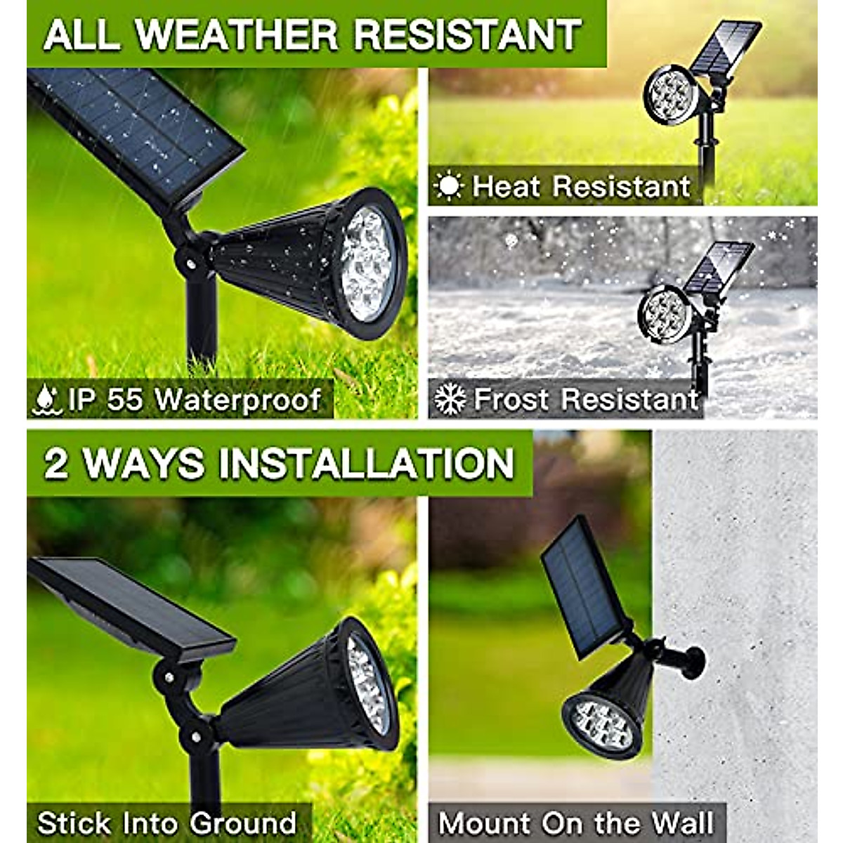 MEIHONG Solar Spot Lights Outdoor Landscape Lights Solar Powered Waterproof Solar LED Landscape Lighting, Solar Tree Lights Solar Spot Lights Garden Decorations (4 Pack)