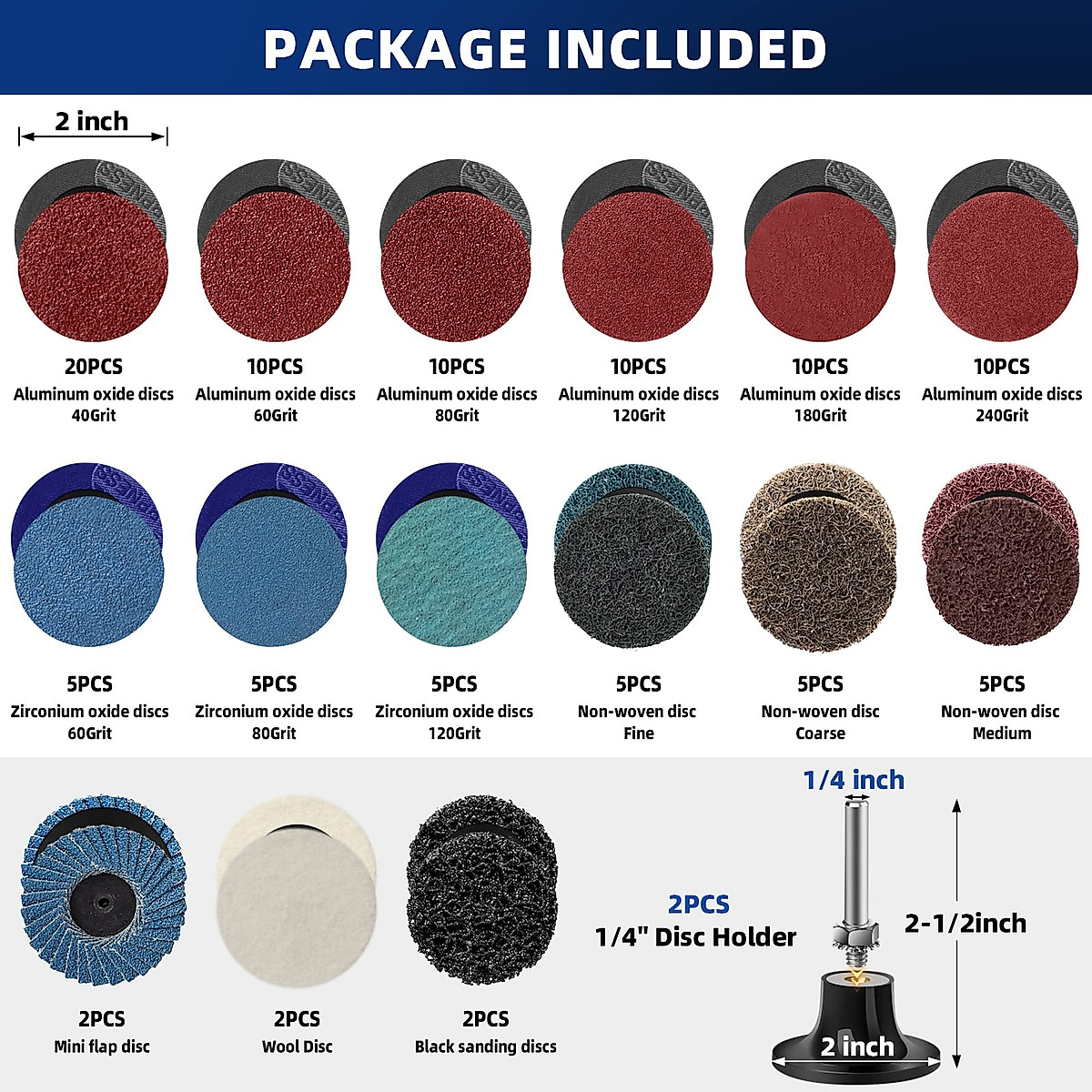 Tanzfrosch 108Pcs Sanding Discs Set 2 inch Quick Change Disc with 1/4 inch Holder Surface Conditioning Disc for Die Grinder Surface Prep Strip Grind Polish Burr Finish Rust Paint Removal