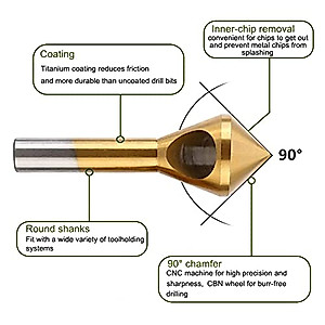 Hotiko 4pcs Countersink Chamfer Hole Drill Bit for Metal Wood Aluminum Iron Plastic Plate-90 Degree Titanium HSS 4241
