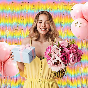 Macaron Gradient 2 Pack Metallic Tinsel Foil Fringe Curtains, 3.3x8.3 Feet Gradient Streamers for Party, Door Streamers Party Decorations, Party Streamers for Birthday Christmas Party Decorations