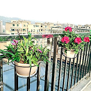 Fireboomoon 4 Pack Round Metal Hanging Railing Planters,Hanging Railing Planter Flower Pot Holder Basket Iron Art Rack Fence Shelf Container for Balcony,Garden,Indoor and Outdoor (Black)