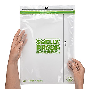 Smelly Proof Reusable Food Storage Bags Bundle - Made in USA, Easy Clean, Dishwasher-Safe, XXL 2-Gallon Freezer Bags & Small SM-Snack Bags, 3-mils Thick, PEVA & BPA Free, 5-Pack & 10-Pack
