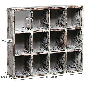 MyGift Torched Wood Shadow Box Display Case, Wall Mounted Cubby Collectible Storage Shelf, Crystal Display Shelves with 12 Compartments