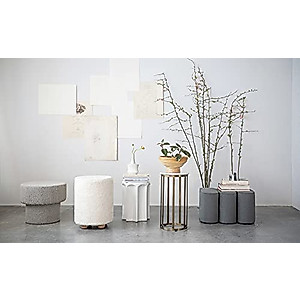 Bloomingville Round Bouclé Fabric Upholstered Pouf, Grey