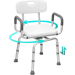 360 ° Swivel Shower Chair,Swivel Seat Shower Stool,Portable Shower Chair with Adjustable Height,Shower Chair with Arms and Back,for Elderly,Handicap & Seniors up to 340LBS (360 ° Swivel)