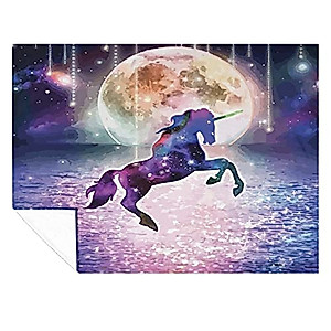 Colourful Unicorn on Ocean in Night Flannel Fleece Throw Blanket Soft Warm Lightweight Fuzzy Plush Blankets for Bed Couch Sofa 70"x80"