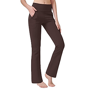 nuveti Women's High Waisted Boot Cut Yoga Pants 4 Pockets Workout Pants Tummy Control Women Bootleg Work Pants Dress Pants (Brown, Large)