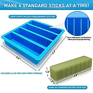 Silicone Butter Mold with Lid, Walfos Non-Stick Butter Tray Fits Standard Butter Stick Size, Large Cavity Butter Maker Holds 8 Tablespoons Butter, Ideal For Butter, Soap Bar, Energy Bar, Cake, 2 Pack