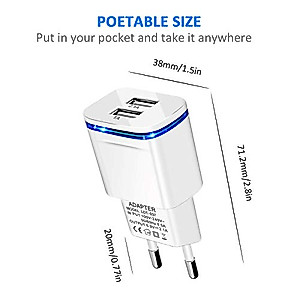 LUOATIP European Plug Adapter, 2-Pack Travel Charger 2.1A/5V Dual Port USB Wall Charging Block Power Cube Adaptor Brick Box for iPhone, Android for US to Most of Europe EU Spain Italy France Germany