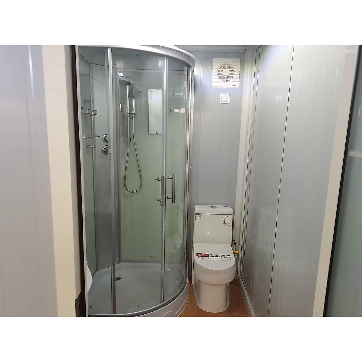 Prefabricated Modular Home with 2 Bedrooms, 1 Kitchen with Well furnished, 1 Bathroom with Exhaust Fan, 1 Living Room with Windows and Glass Doors, Sections