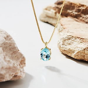 stanmamcu Blue Topaz Necklace for Women, 8 * 10mm Natural Blue Gemstone Birthstone Necklace, 925 Sterling Silver 14K Gold Plated Chain