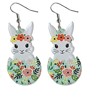 Colorful Acrylic Easter Bunny Rabbit Egg Dangle Drop Earrings Mushroom Basket for Women Handmade Holiday Festival Animal Jewelry-D