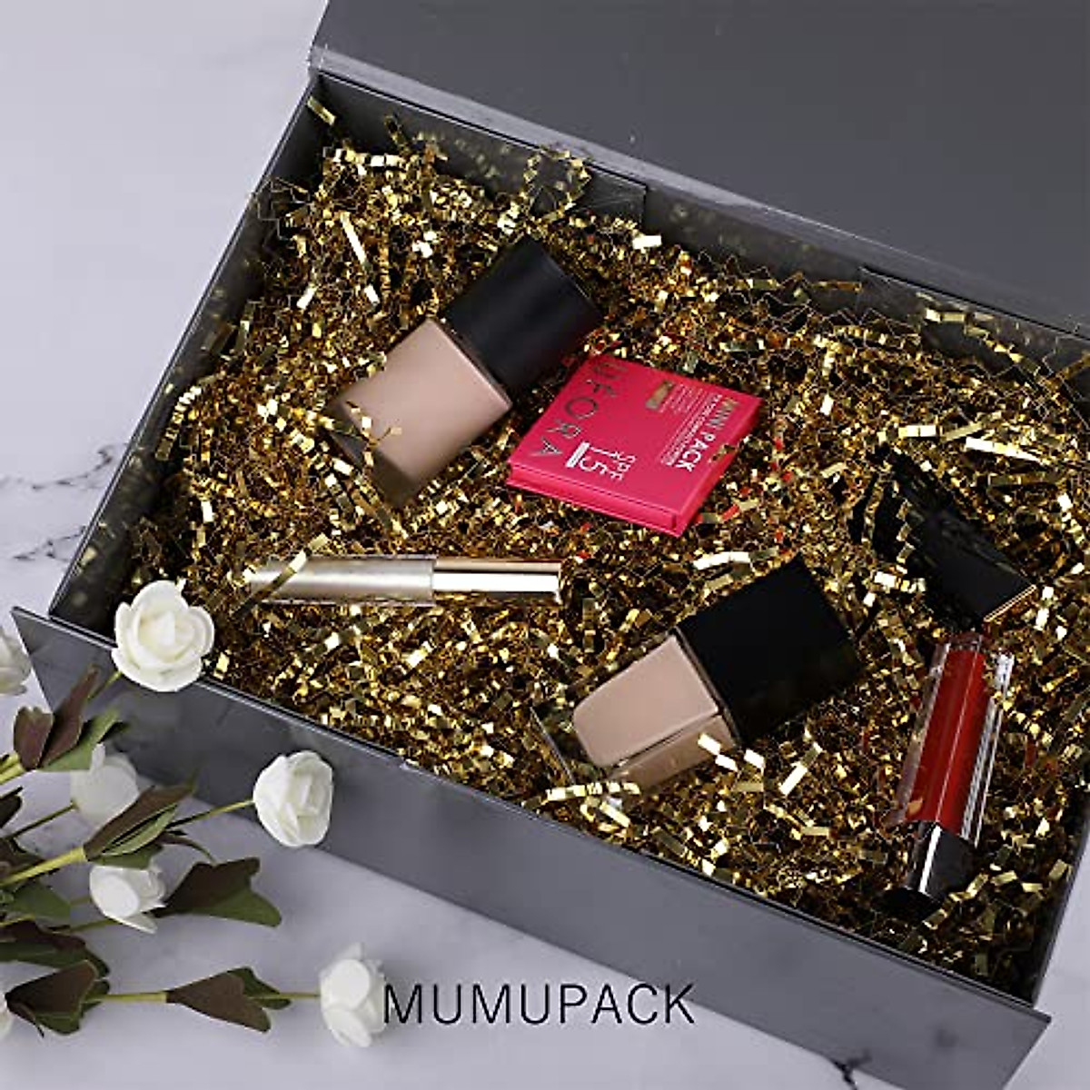 1 Pack grey Gift Box 12x8x4.5 Inches Large Gift Boxes with Lids and Magnetic Closure Collapsible Gift Boxes with Card and Ribbon for Presents Men Gift Wedding Male Birthday Graduation Merry Christmas