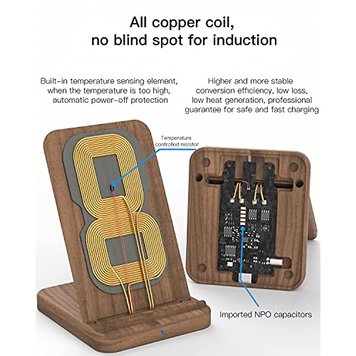 GAMDER Walnut Wood Wireless Charger,15W Max Double Coil Fast Wireless Charging Stand Compatible with iPhone 13/13 Pro Max/12/11/XR/X/8,AirPods Pro,Samsung S22/S21/Note 20 Ultra(No Adapter) (Brown)