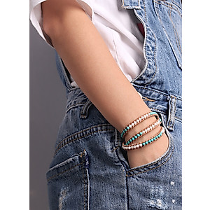 KELITCH Shell Created-Turquoise Beaded Bracelets Handmade Leather 3 Wrap Bracelets Chic Bangle Jewelry