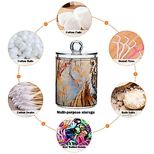 Vnurnrn Qtip Cotton Ball Holder Dispenser with Lid Painting Tigers Family Print, Plastic Jars Bathroom Canisters Storage Organizer 2 Pack