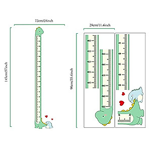 SUPERDANT 2 Sheets/Set Cartoon Height Growth Chart Wall Sticker Green Cute Cartoon Dinosaur Self-Adhesive Height Wall Decal for Play Room Nursery Bedroom Living Room Decor 35"x12"