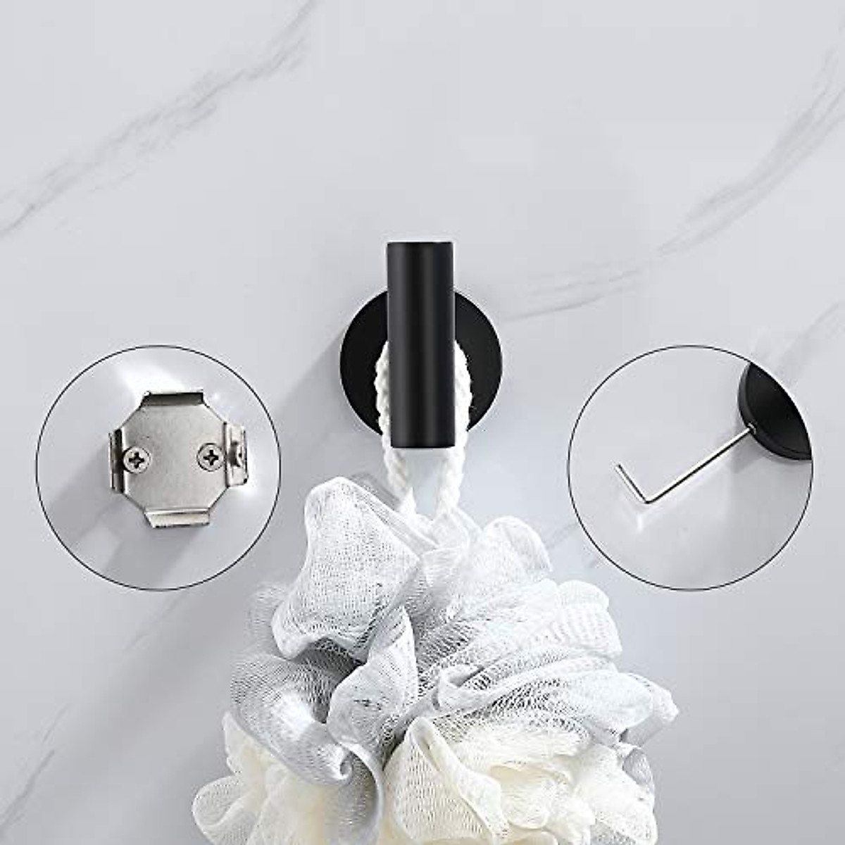 GORDEE [2 Pack] Bathroom Robe Towel Hooks, SUS304 Stainless Steel Wall Mounted Heavy Duty Hook Holder, Towel Coat Robe Sponge Holder for Bathroom & Kitchen, Matte Black