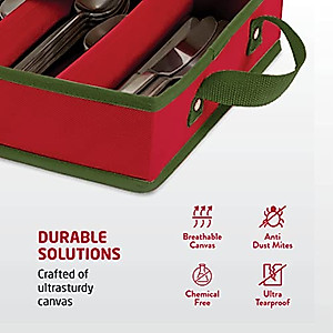 Zober Holiday Dinnerware Storage Box With Dividers, Flatware Container Comes With Two Handles And Clear PVC Window For Easy Visibility, Constructed Cutlery Storage Box With Lid For Safe Dishes Storing