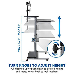 Mount-It! Mobile Standing Desk with Dual Monitor Mount - 40 Inch Wide Height Adjustable Rolling Computer Workstation with Four Wheels,