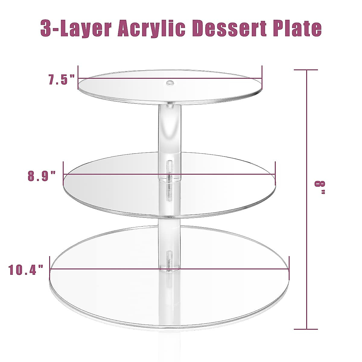 3 Tier Cupcake Stand Round Shape Acrylic Cupcake Tower Dessert Stand Holder Pastry Display Cookie Candy Buffet Stand for Wedding, Birthday, Party Decorative Supplies