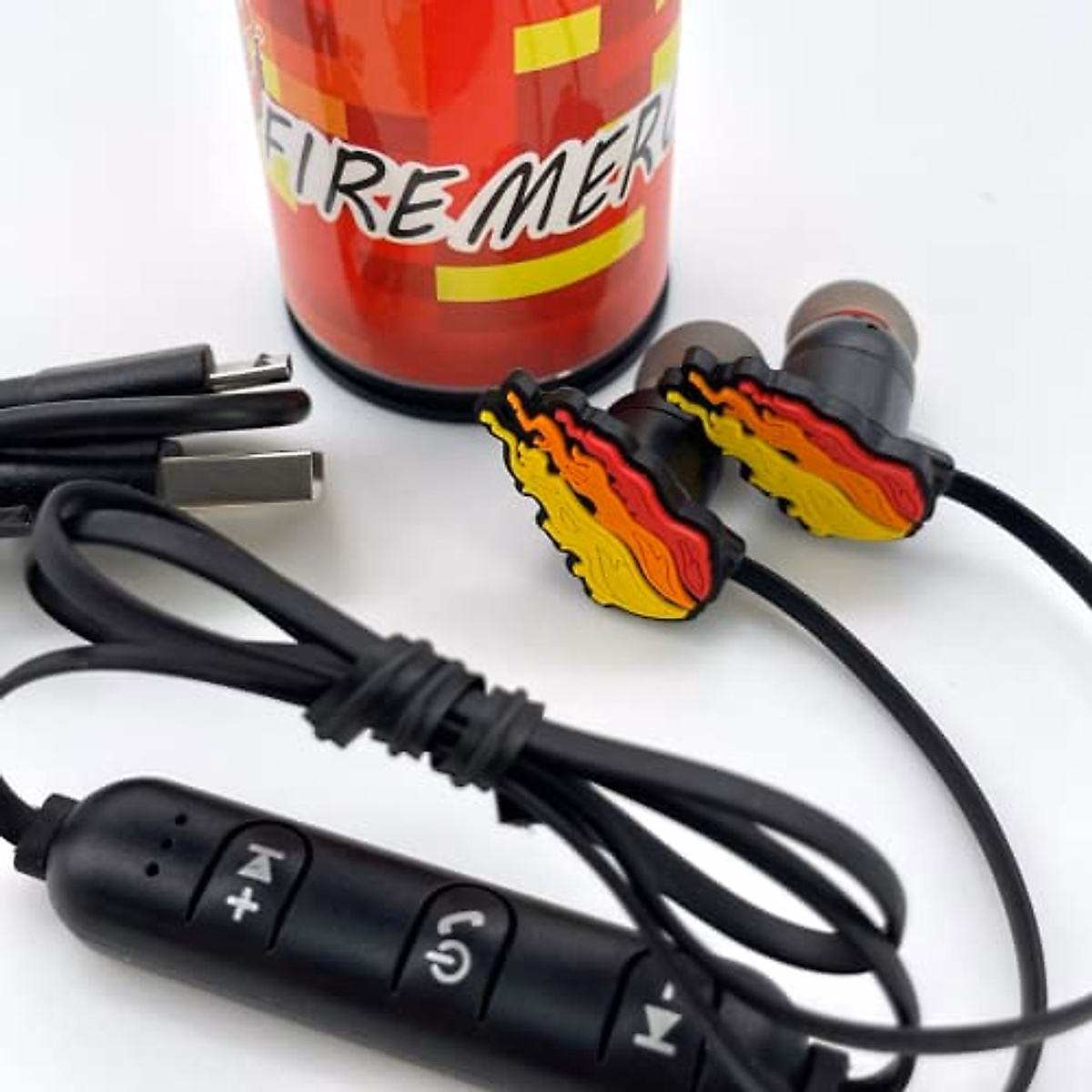 Preston Playz Fire Merch for Kids | Fire Earbuds in-Ear Bluetooth Headphones with Microphone | Hi-Res Earphones Volume Control Ear Bud Tips Lightweight