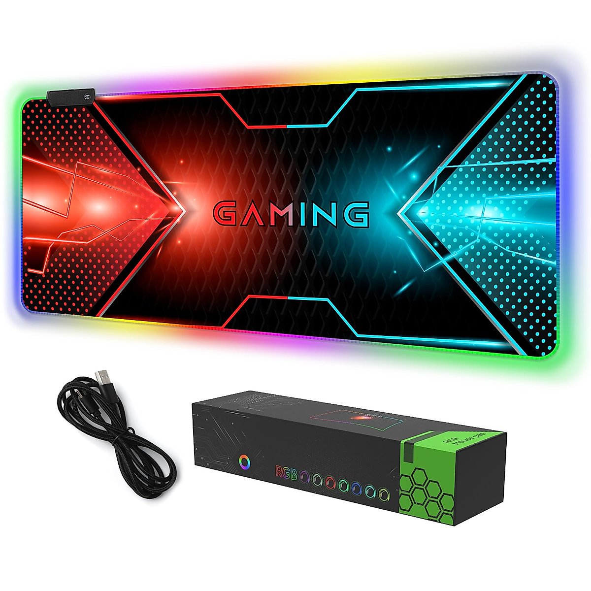 RGB Gaming Mouse Pad, DINKY Large Extended Soft Led Mouse Pad with 14 Lighting Modes, Water Resist Keyboard Pad, Computer Keyboard Mousepads Mat 35.4×15.8 inches-Cool Gaming