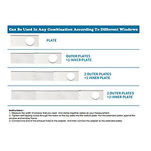 Portable Air Conditioner Window Seal Plates Kit, Plastic AC Vent Kit for Sliding Windows, Portable AC Duct, Adjustable Length Portable AC Vent Kit for 5.1/5.9 inch Air Conditioner Exhaust Hose