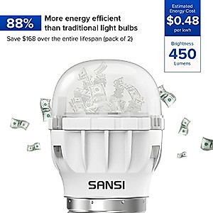 SANSI LED Refrigerator Light Bulb 45W Equivalent, 4W Appliance Bulb 450 Lumens 5000K Daylight Fridge Light Bulb, A11 Waterproof Frigidaire Replacement Light Bulbs, Non-Dimmable, Energy Saving, 2-Pack