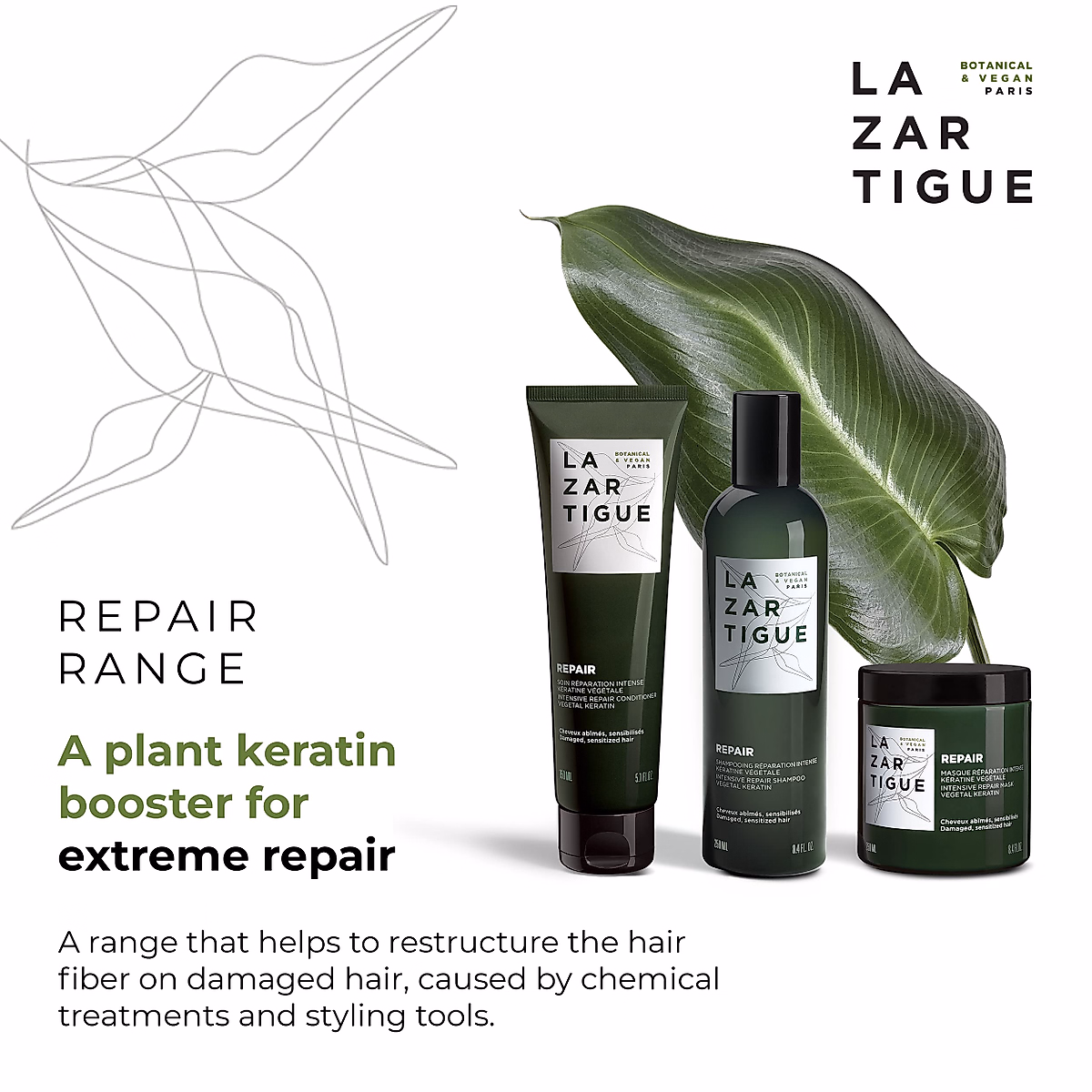 Lazartigue Repair Conditioner, Enriched with Vegetal Keratin, Helps Repair Damage Deep Down Right to Ends, Smoothes the Surface of Hair Leaves it Untangled, Stronger, Soft and Silky 5.1 Fl Oz