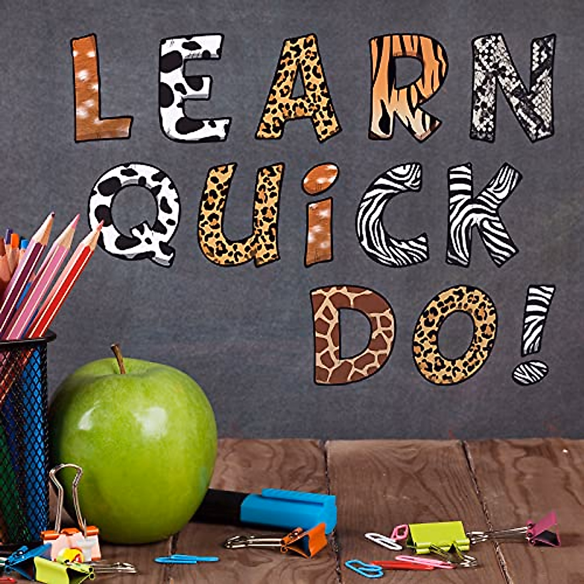 Animal Prints Letters Cutout Animal Letter and Number Accents Animal Texture Letters Wall Decors with 60 Glue Point Dots for Kids Nursery School Classroom (40 Sheets)